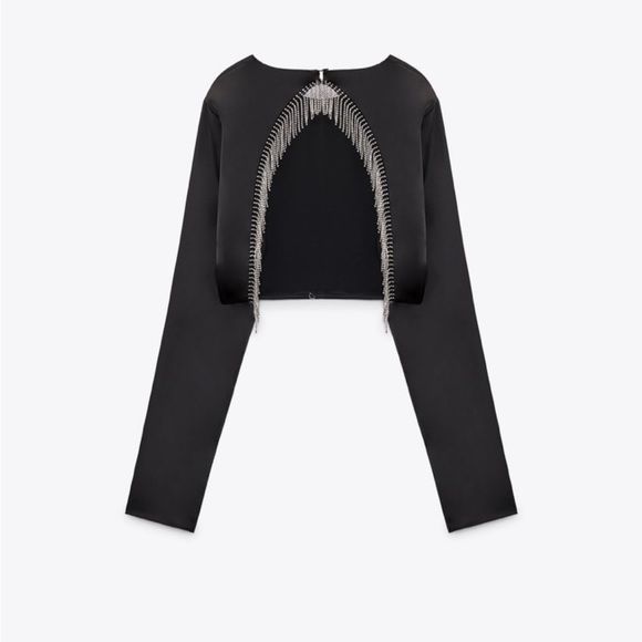 Zara | Tops | Zara Rhinestone Satin Effect Top | Poshmark